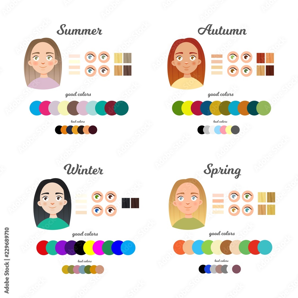 Seasonal Color Analysis. Best Colors for Winter, Spring, Summer and ...