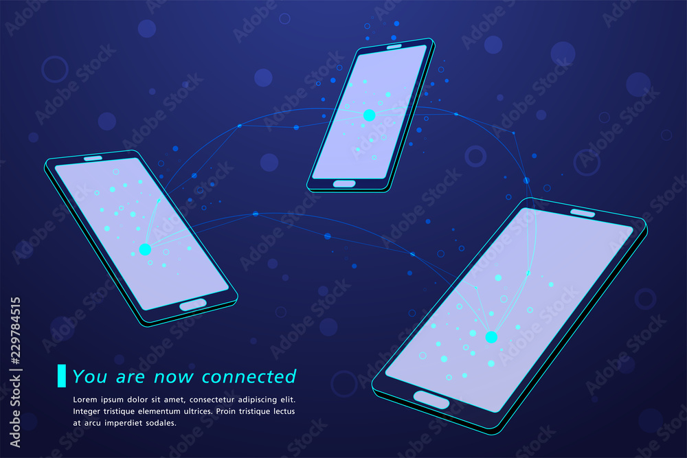 Smartphone hi-tech touch screen connected with blue line and circle ...