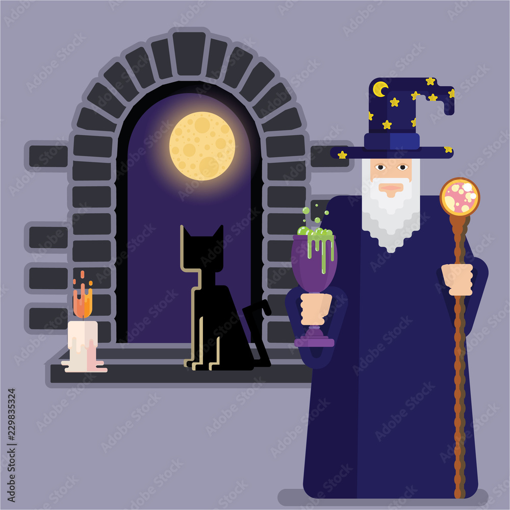 Pixel mage with bowl and staff and night window . Cool and funny ...