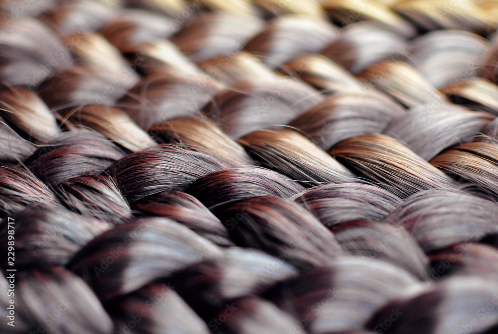 Colorful braids close up, braids in different colors: dark brown ...