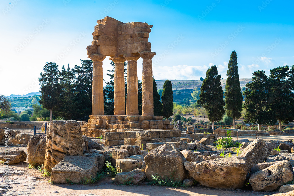Temple of Dioscuri (Castor and Pollux). Famous ancient ruins in Valley ...