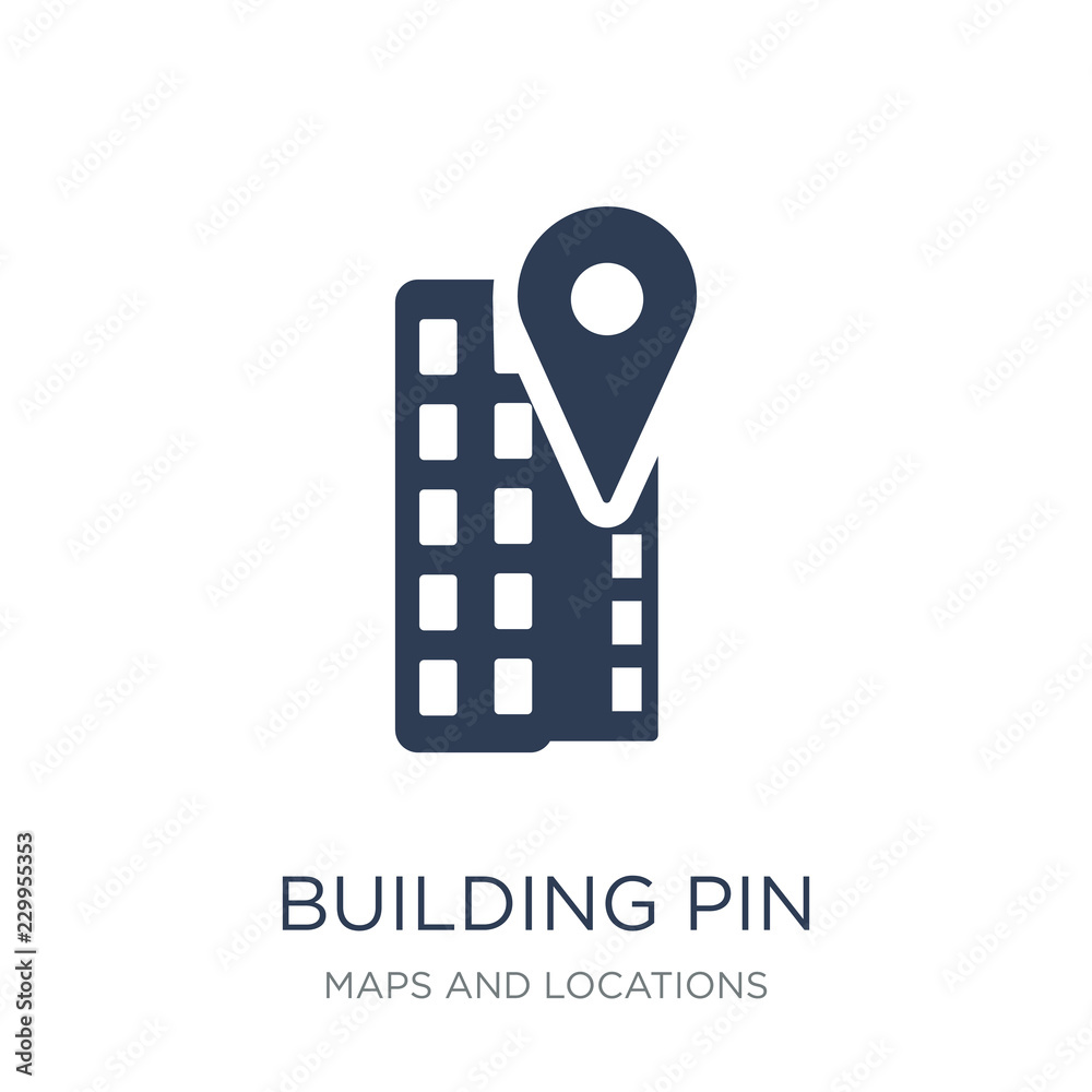 Building Pin icon. Trendy flat vector Building Pin icon on white ...