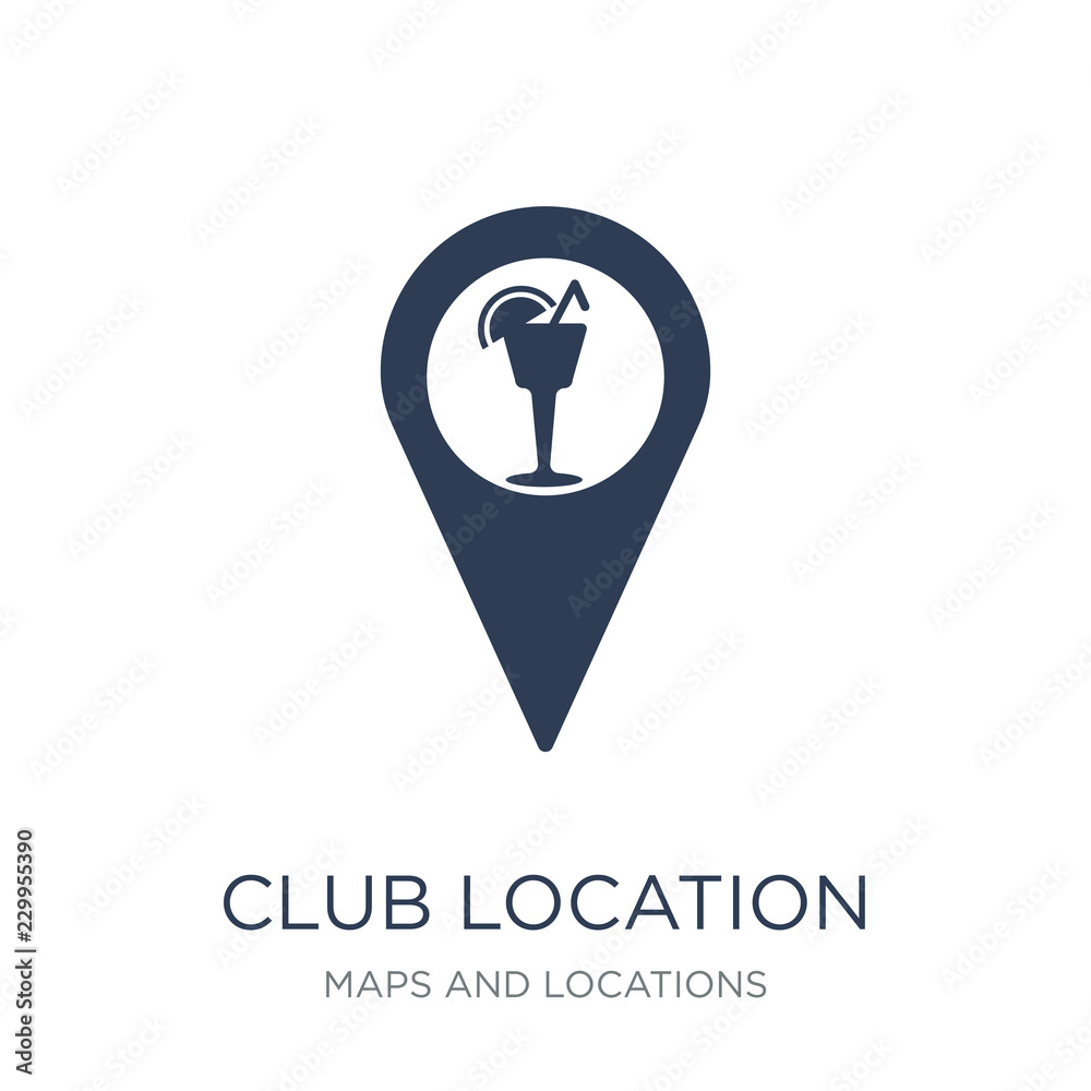 Club location icon. Trendy flat vector Club location icon on white ...