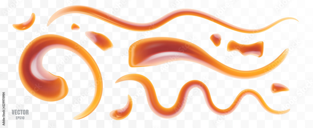 Spilled maple syrup or liquid caramel isolated on white background ...