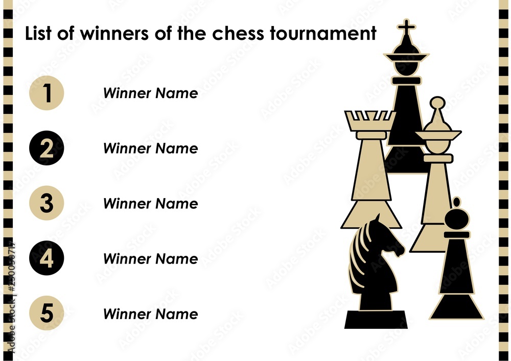 Chess tournament winner list with chess pieces, horizontal oriented ...