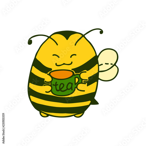 Colorful Cute little Bumblebee ink hand drawn sketch vector ...