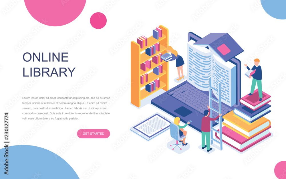 Modern flat design isometric concept of Online Library for banner and ...