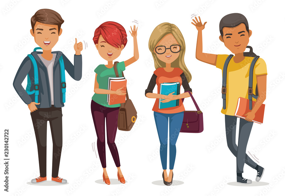 students group smiling and standing together. four people Students ...