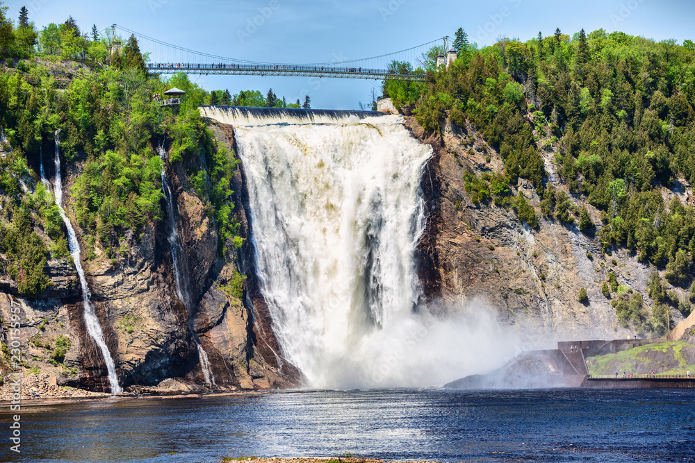 Montmorency Falls, large waterfall in Quebec city, Canada. Famous ...