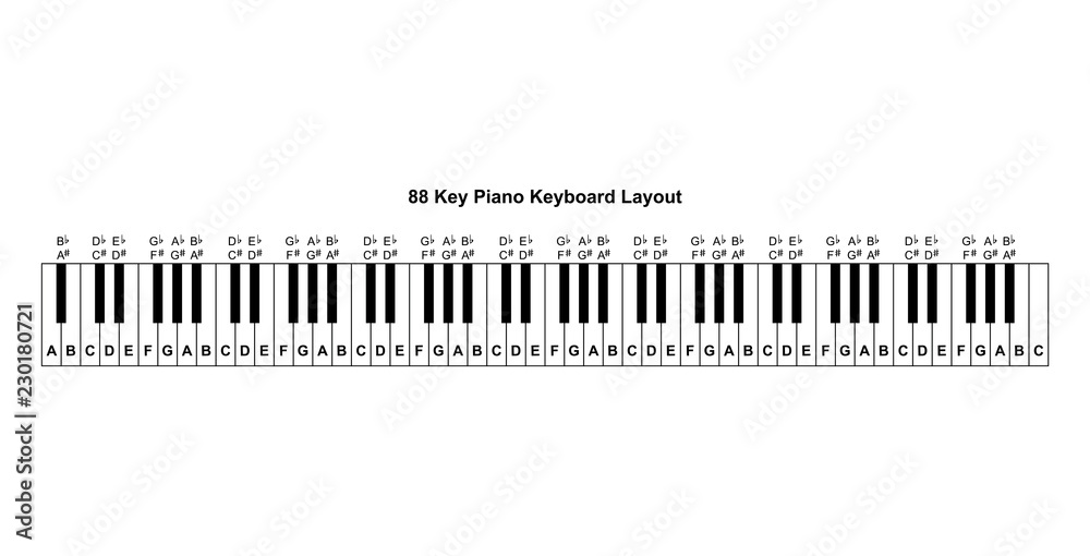 Piano keyboard diagram - piano keyboard layout on white background ...