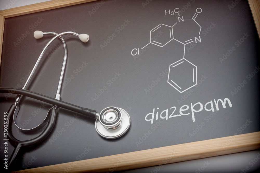 Foto de Stock Chemical formula of diazepam written with chalk on a ...