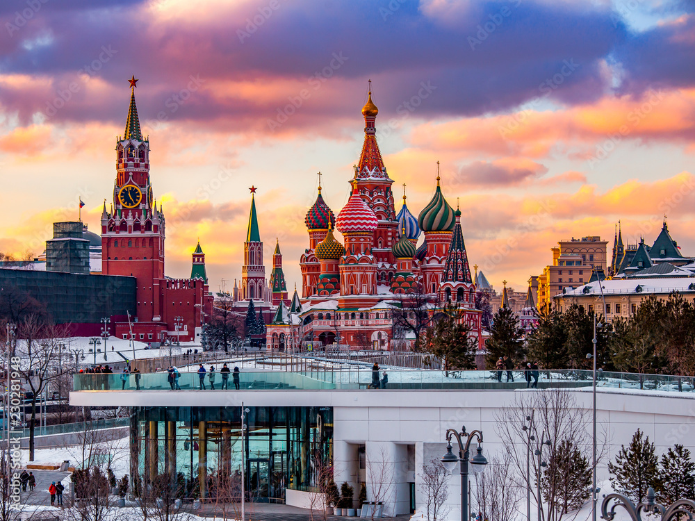 Moscow, Capital city of Russia. Beautiful view of Saint Basil`s ...