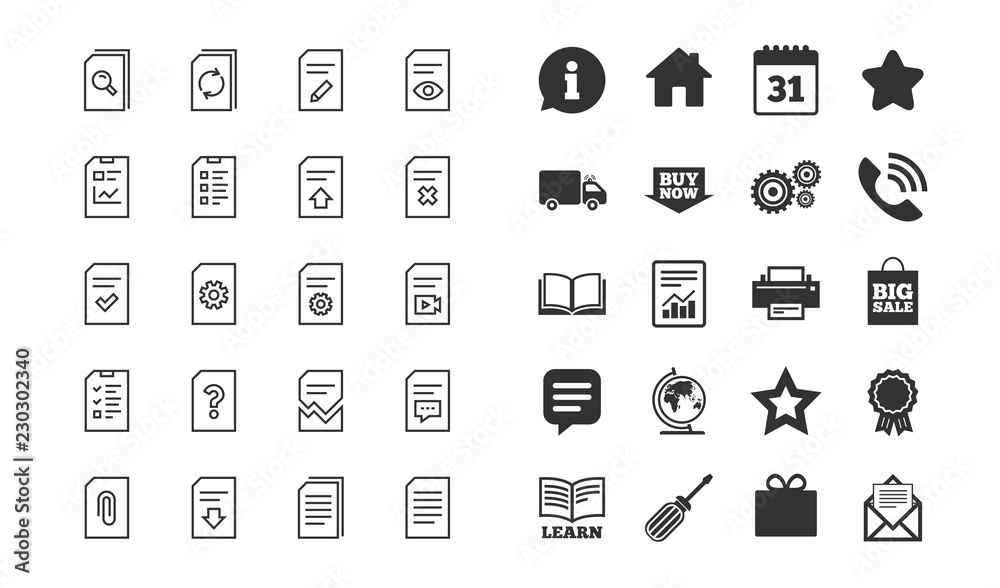 Document Management line icons. Set of Report, Checklist and Copy signs ...