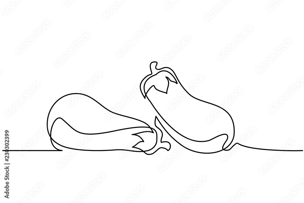 Continuous one line drawing. Vegetables two eggplant. Vector ...