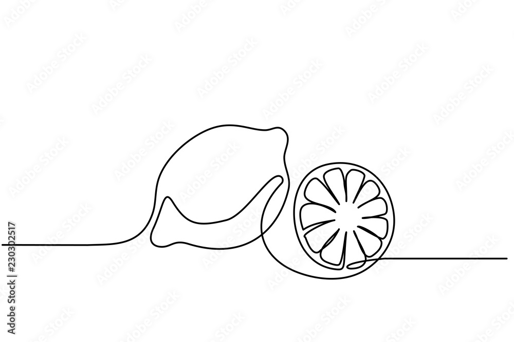 Continuous one line drawing. Lemon lime fruits. Vector illustration ...