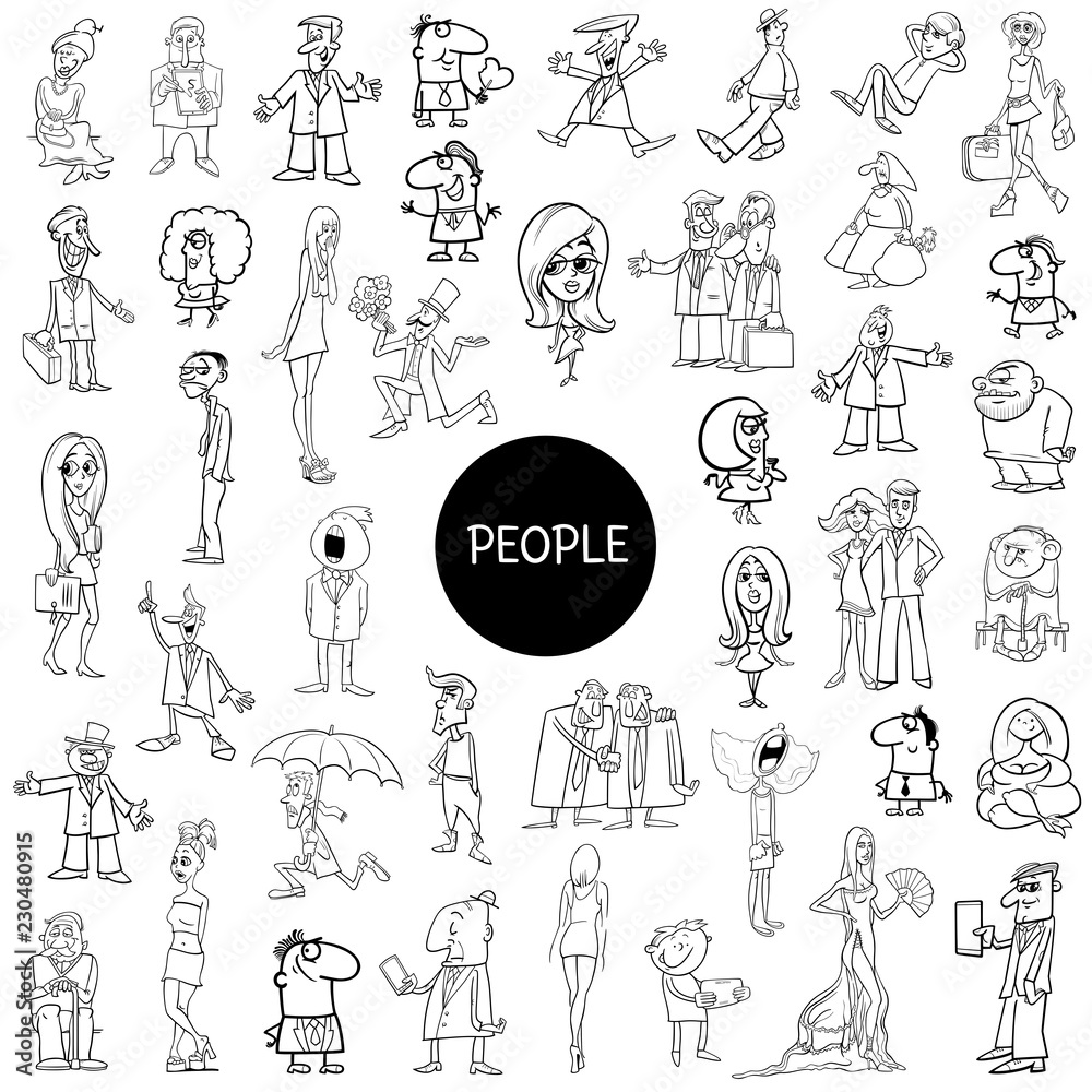 black and white cartoon people set Stock Vector | Adobe Stock