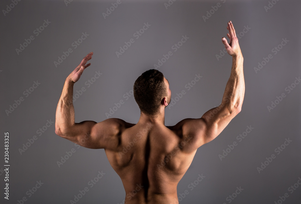 Muscular back, muscular man, muscled back, naked torso. Waist ...