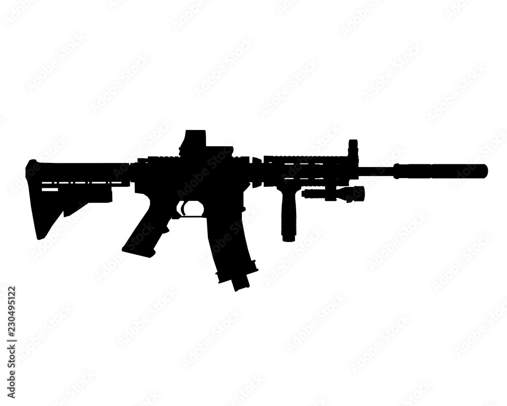 M4a1 Icon Carbine Silhouette Vector Illustration Stock Illustration