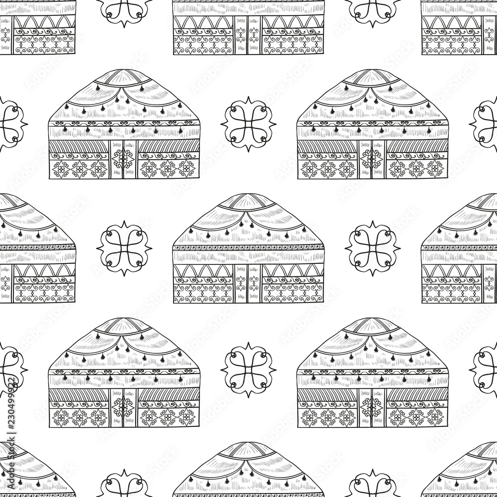Yurt. National Housing. Ornament. Sketch. Monophonic. Background ...