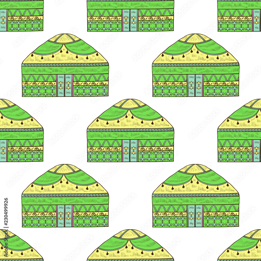 Yurt. National Housing. Ornament. Sketch. Color. Background, wallpaper ...