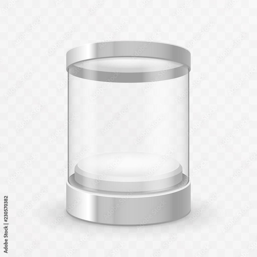 Cylinder round glass showcase box isolated 3d realistic shop mockup ...