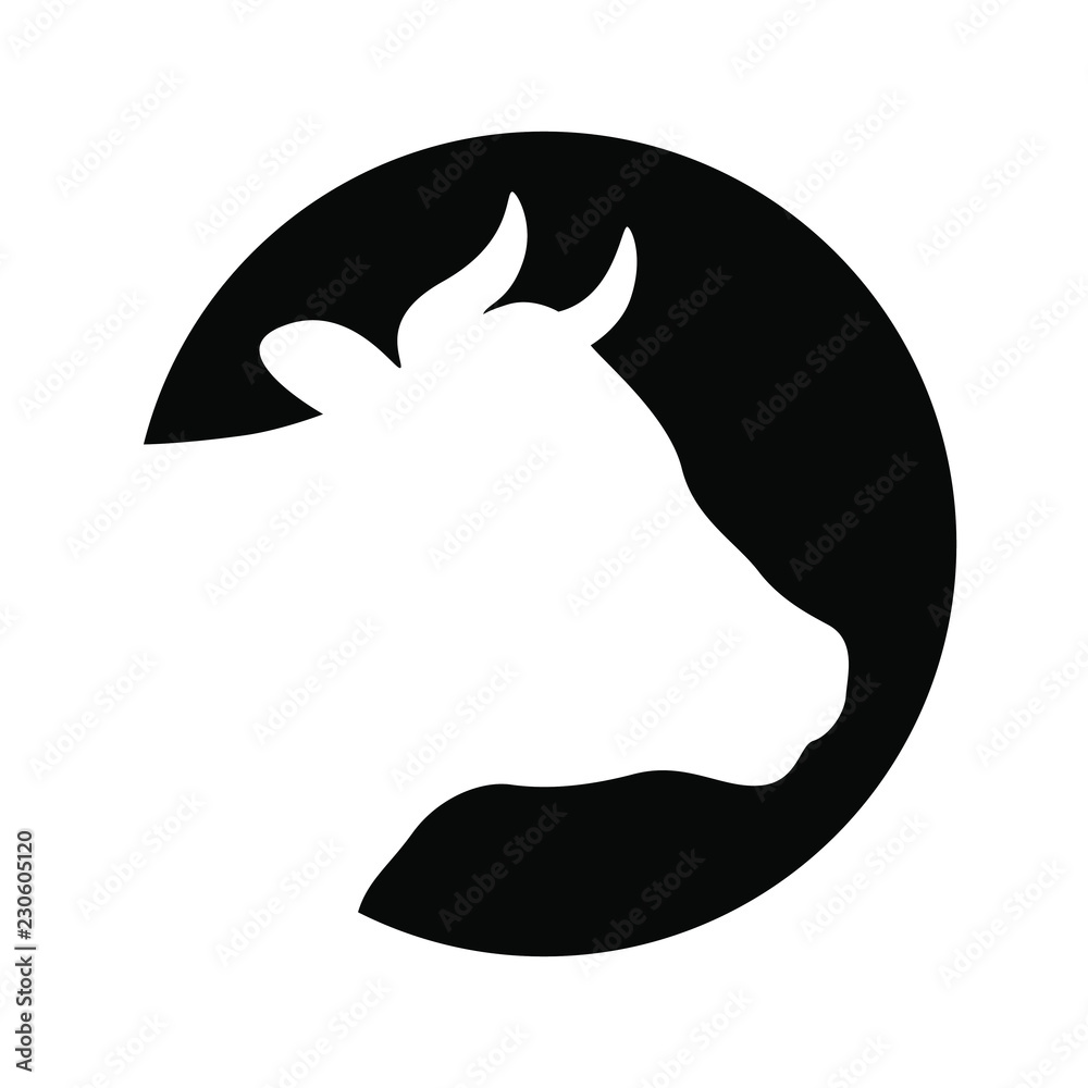 Cow head graphic icon. Cattle symbol. Logo. Cow head white silhouette ...