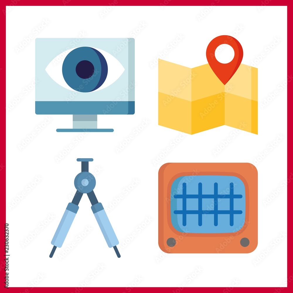 4 location icon. Vector illustration location set. map and monitor ...