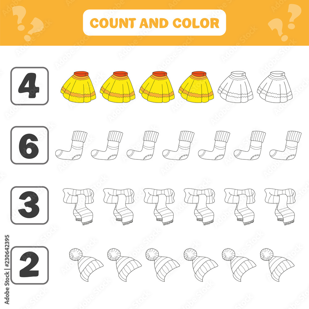 Mathematics worksheet for kids. Count and color educational children ...