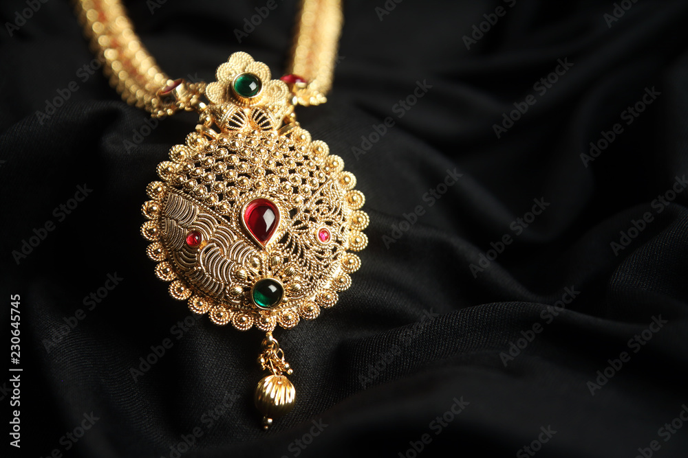 Indian Traditional Gold Necklace with Gemstones Stock Photo | Adobe Stock