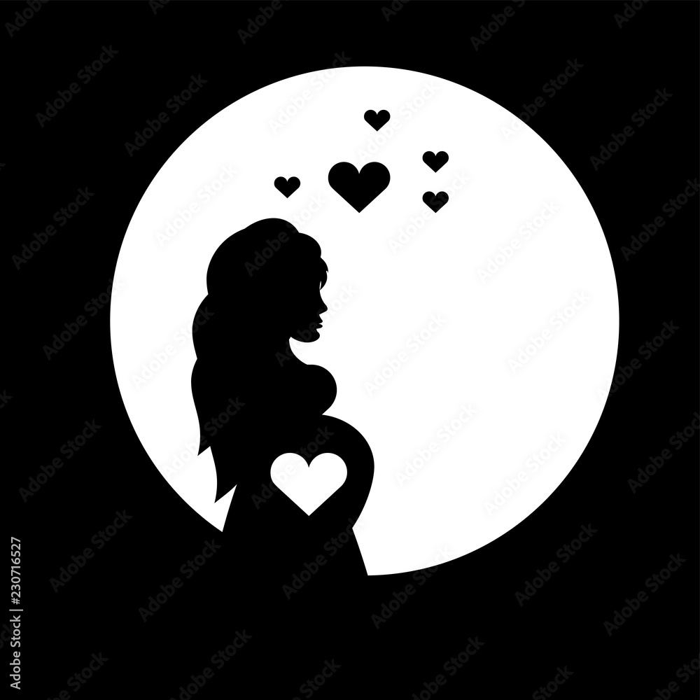 beautiful girl with belly pregnant shadow black and white Stock Vector ...