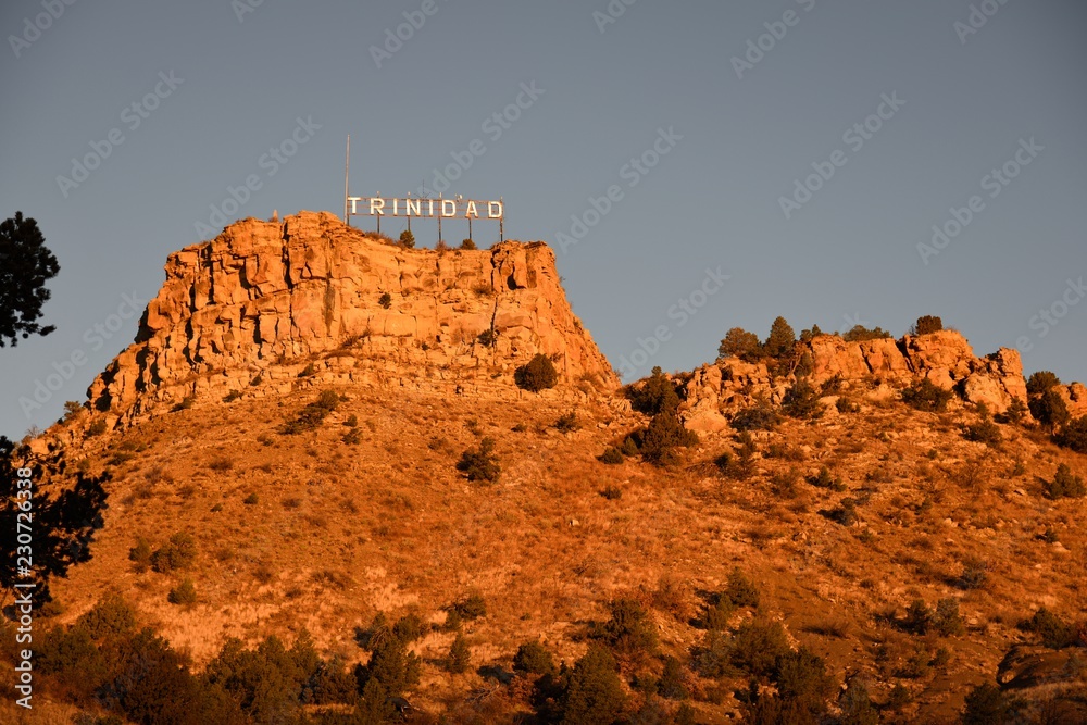 Low angle view of the city of Trinidad Colorado landmark sign with an ...