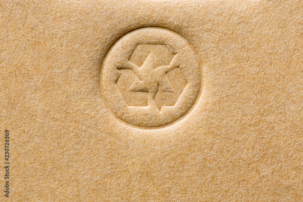 Cardboard box background with recycle symbol Stock Photo | Adobe Stock