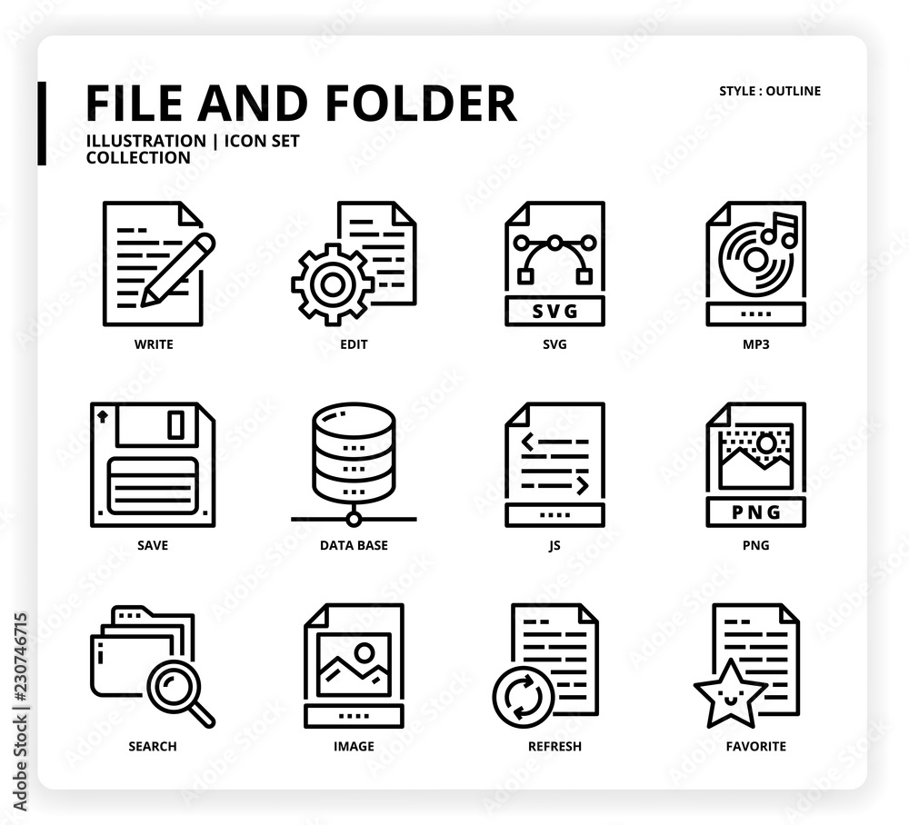 File and folder icon set Stock Vector | Adobe Stock