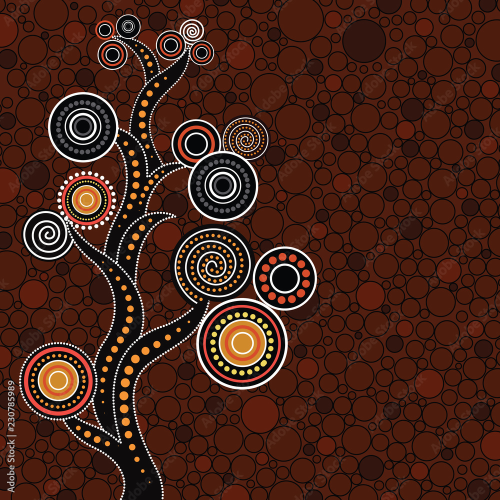 Aboriginal tree, Aboriginal art vector painting with tree. Stock Vector ...