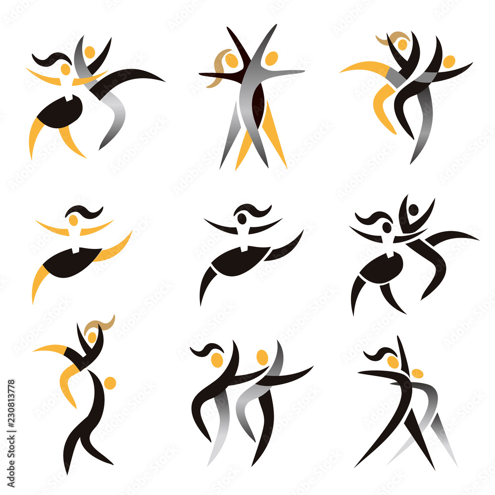 Modern dancing, expresiv stylized icons. Set of colorful modern dancing ...