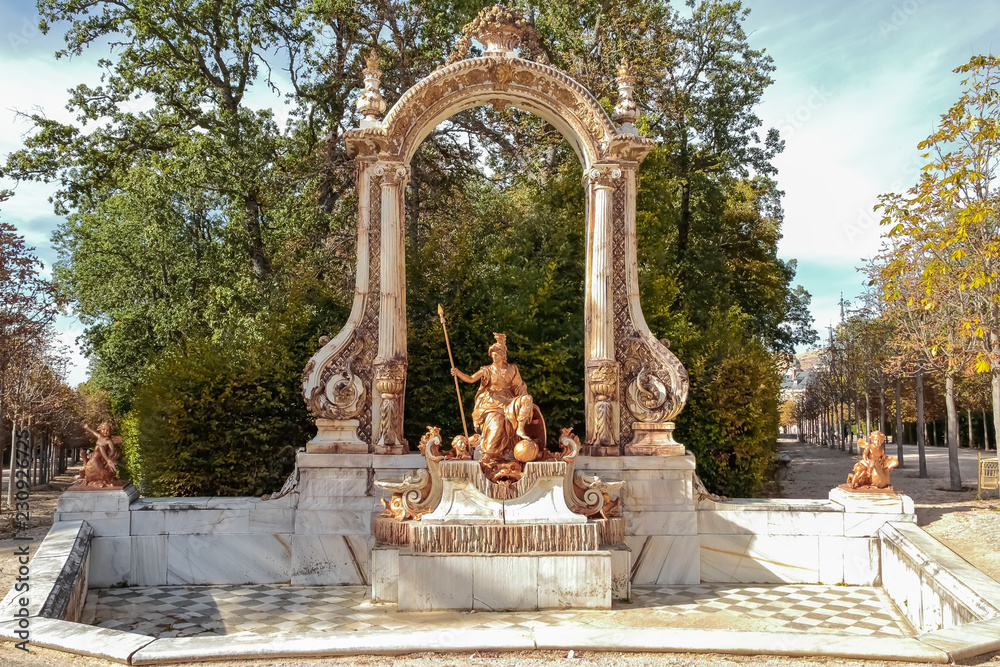 horizontal view of fountain dedicated to minerva goddess of wisdom in ...
