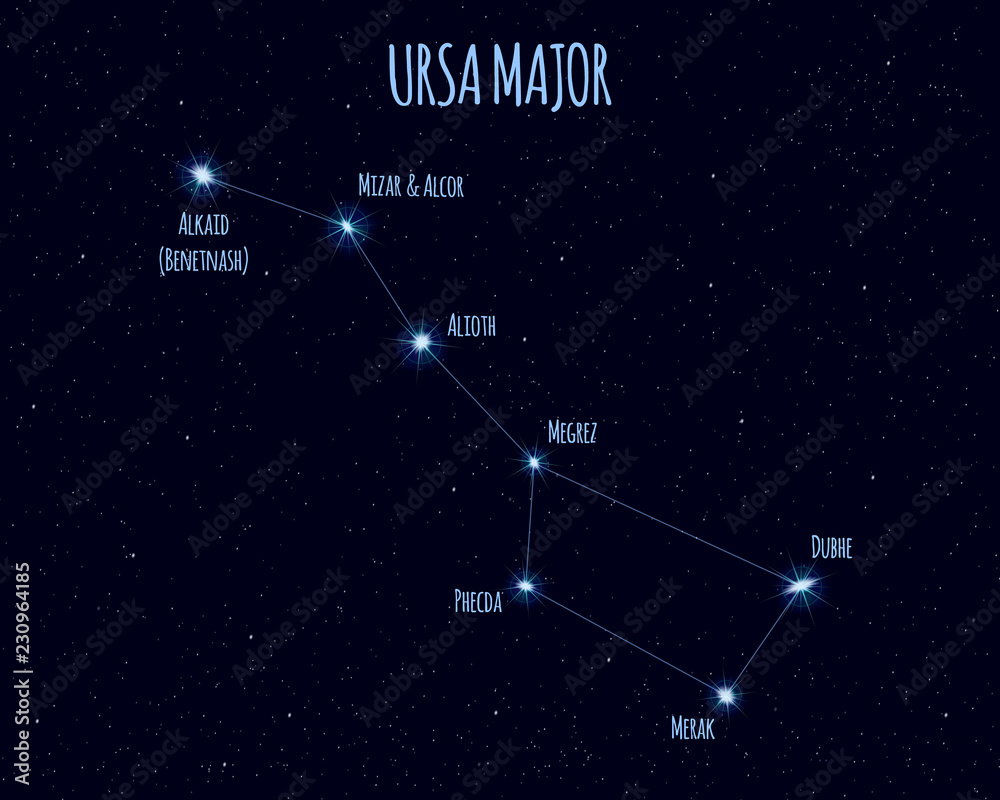 Ursa Major (Great Bear, Big Dipper) constellation, vector illustration ...