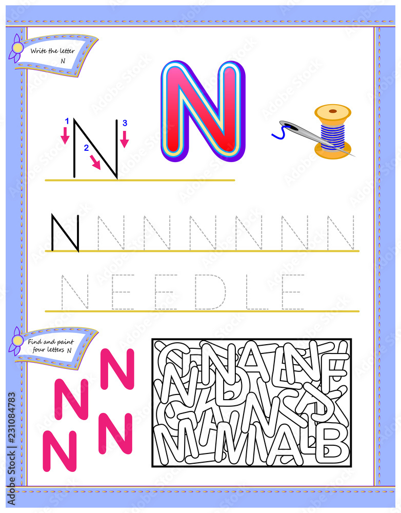 Worksheet for kids with letter N for study English alphabet. Logic ...