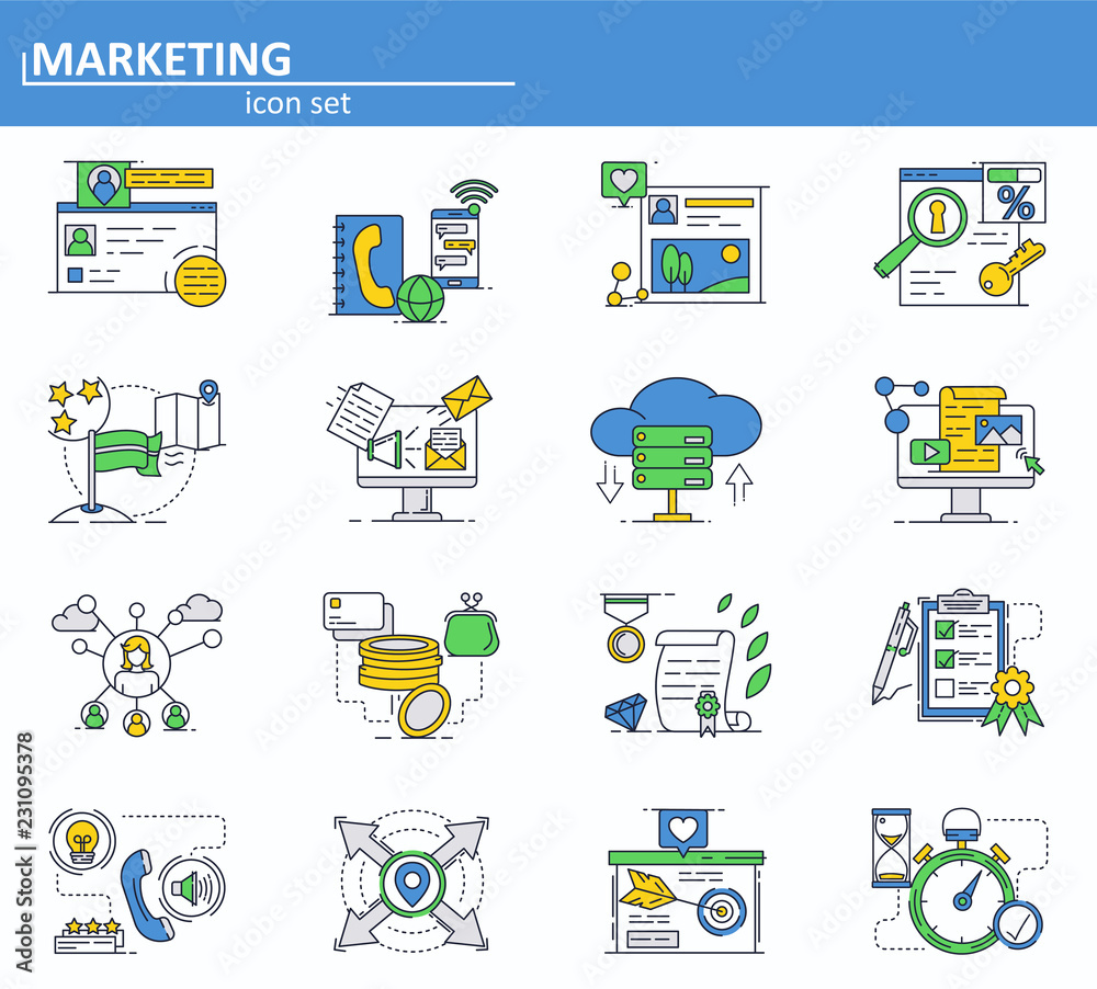 Vector set of digital and social media marketing and advertisement ...