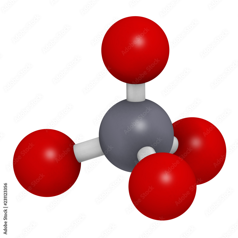 Chromate anion, chemical structure. 3D rendering. Atoms are represented ...
