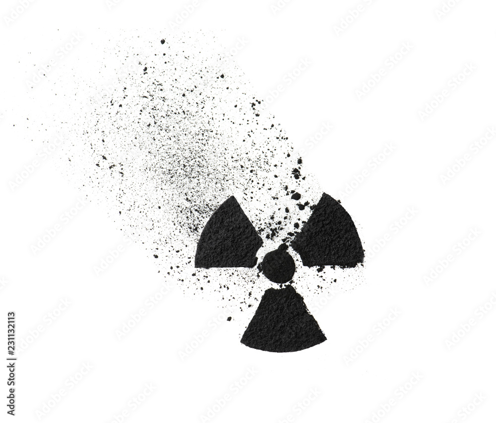 Radioactive hazard. Representation of radioactive material spewing out ...