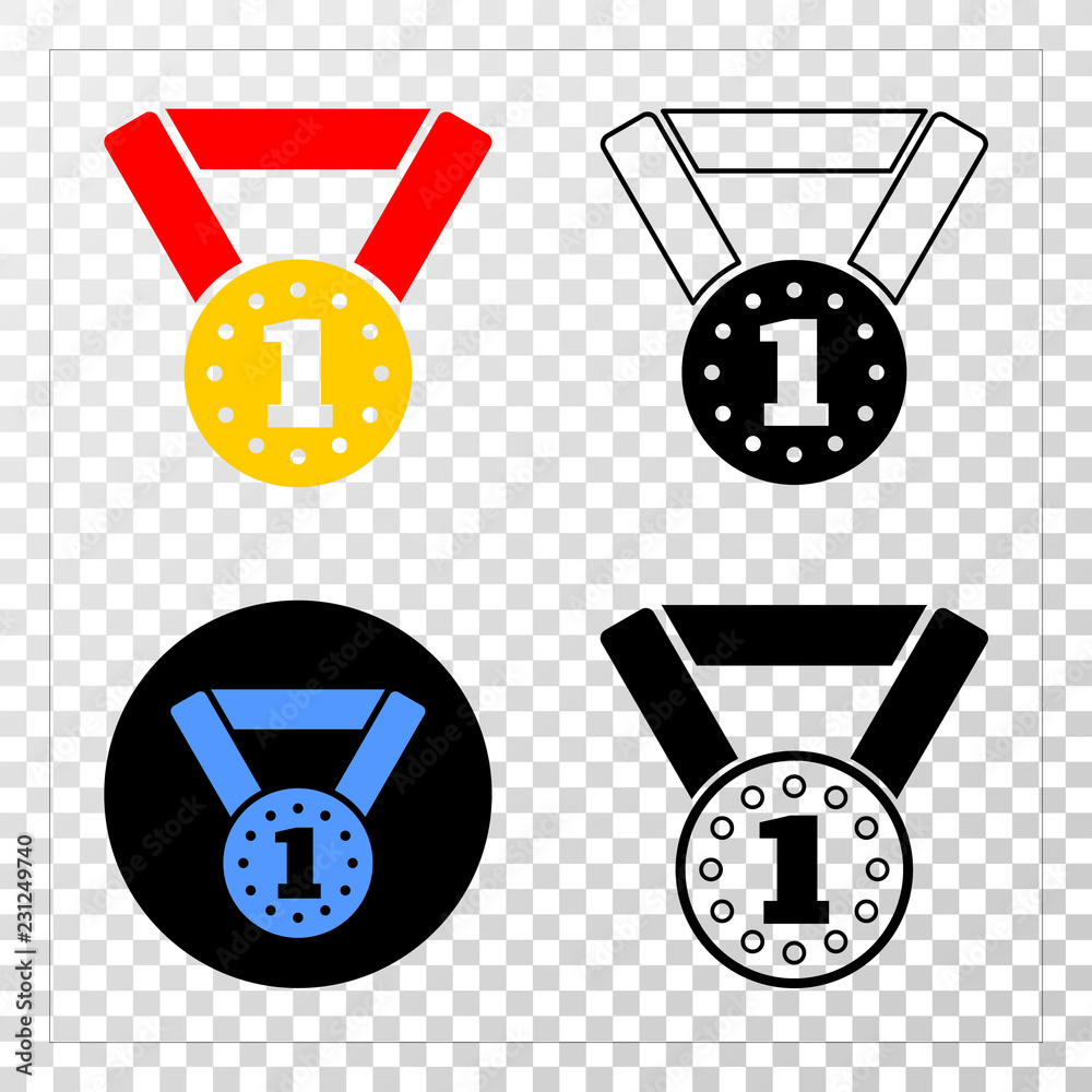 Gold medal EPS vector pictogram with contour, black and colored ...