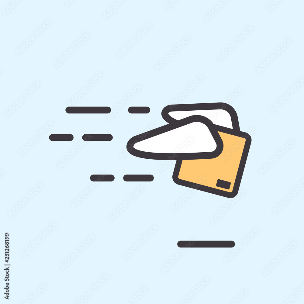 Fast delivery service parcel. Flying package box with wings in cute ...
