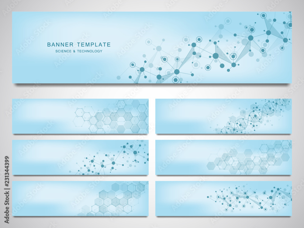 Big set of vector banners and headers for site with molecules ...