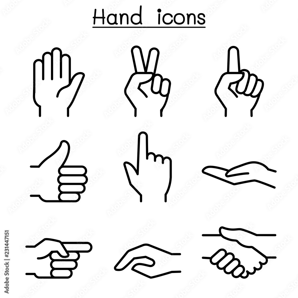 Hand icon set in thin line style Stock Vector | Adobe Stock