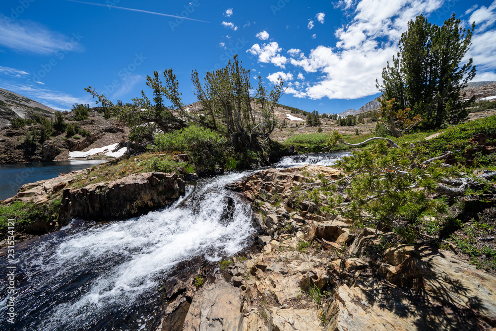 Rushing creek and small waterfall along the 20 Lakes Basin loop hiking ...