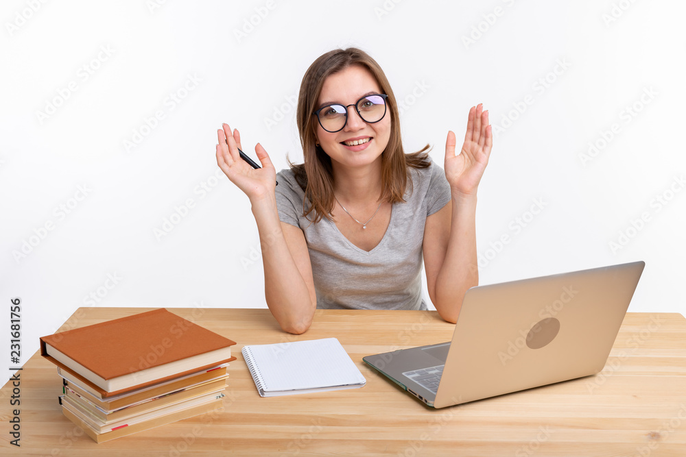 Study, education and people concept - young student woman nerd is ...