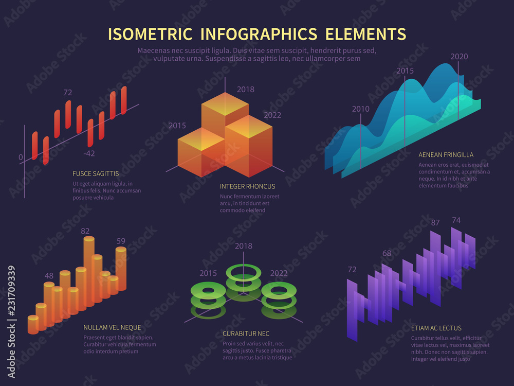 Isometric infographics. Presentation graphics, statistics data layer ...