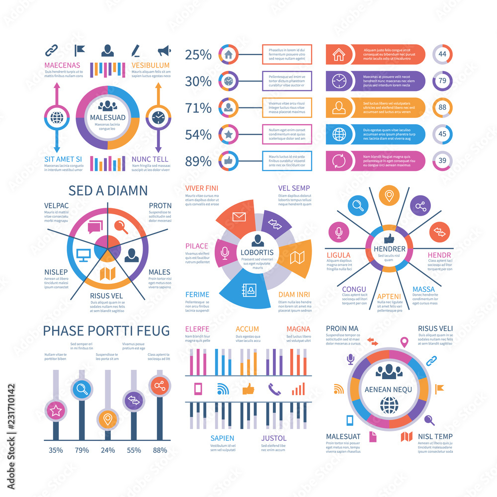 Stock-Vektorgrafik „Financial infographic. Business bar graph and flow ...