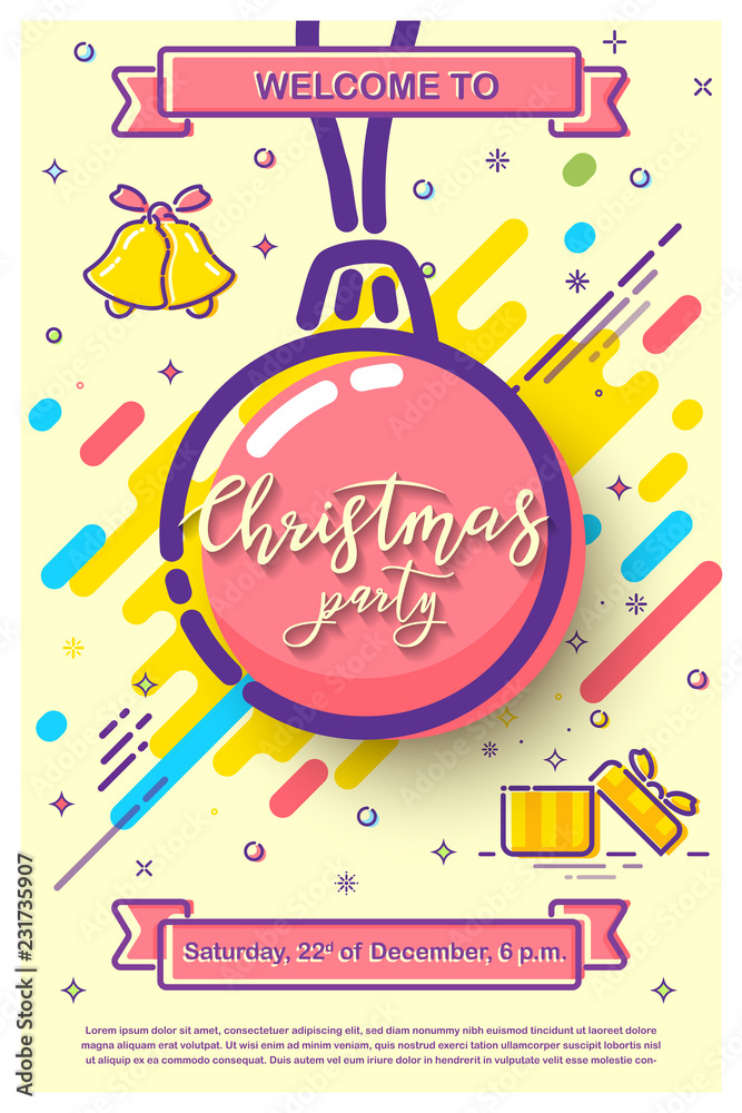 Christmas party invitation design template. Vector Welcome to Christmas ...